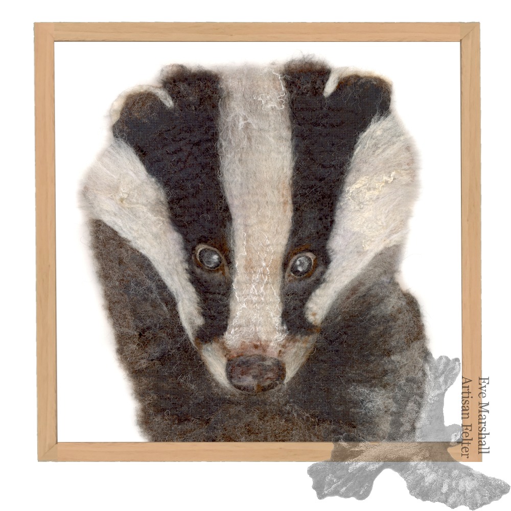 Badger Portrait Framed Original Artwork - Eve Marshall Artisan Felter